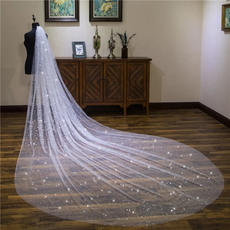 4 Meter Cathedral Wedding Veil - Sparkling Stars, Soft Tulle, Ivory ...