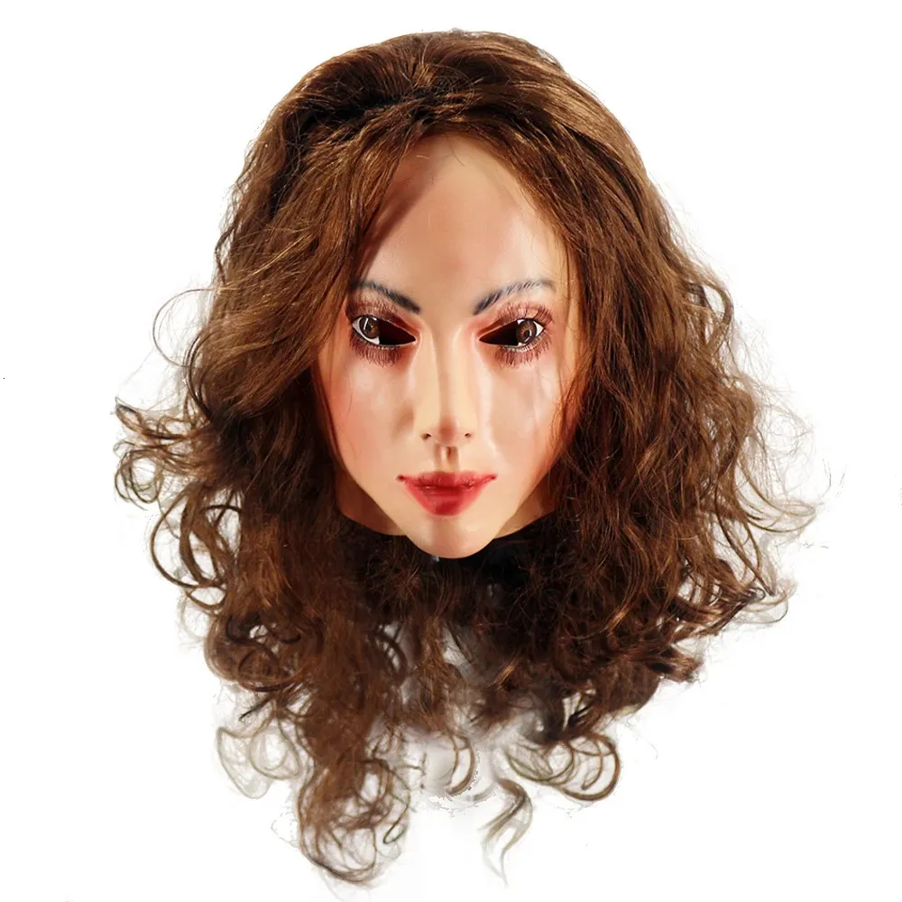 Realistic Female Latex Realistic Face Mask With Wig For Halloween And ...