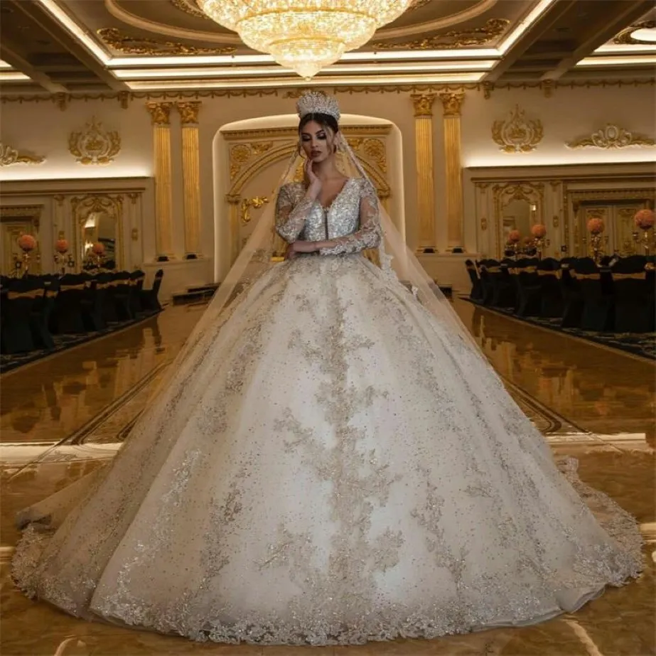 Luxury Arabic Dubai Huge Ballgown Wedding Dress With Long Sleeves ...