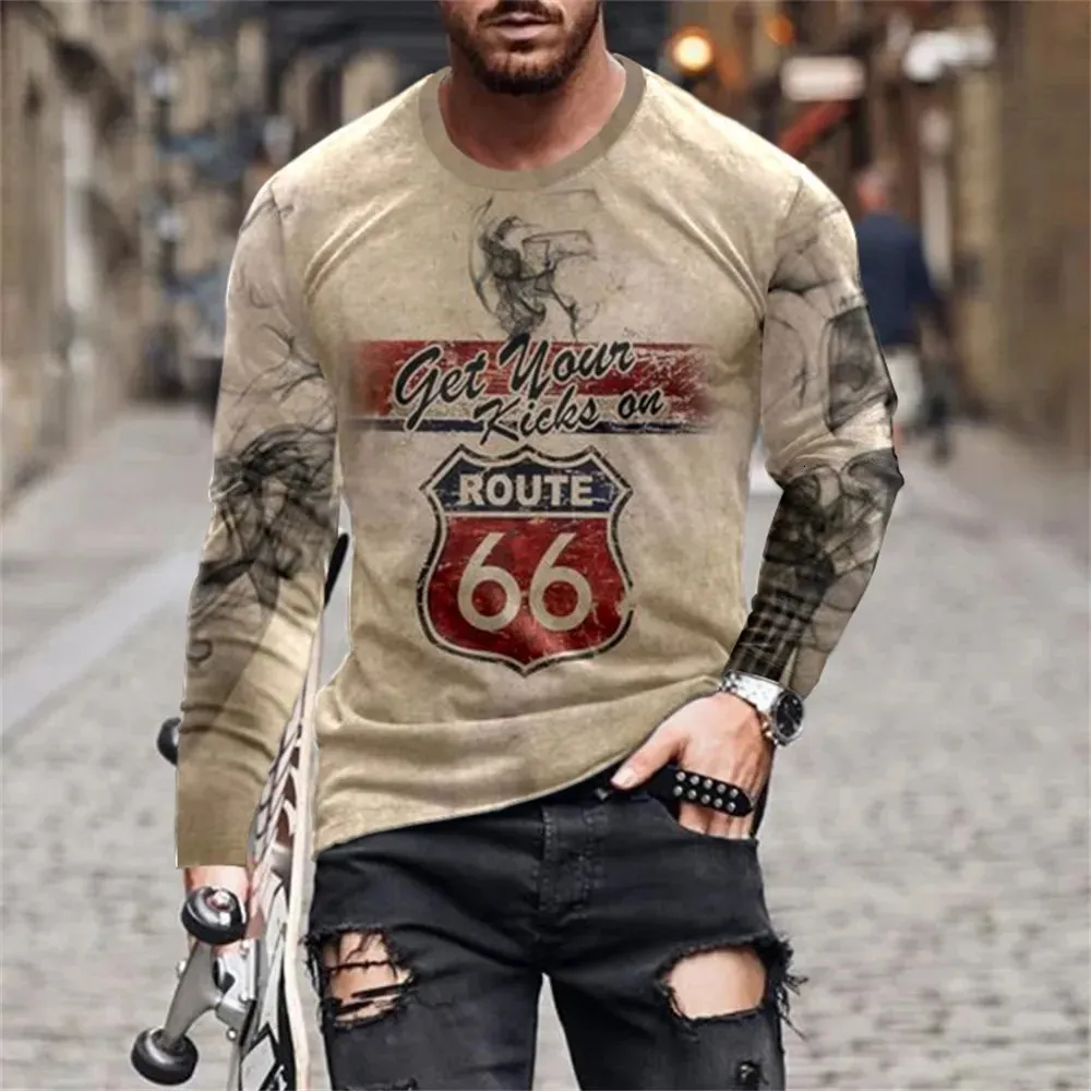 Retro Route 66 Letter 3D Printed motorcycle tee shirts with Playing ...