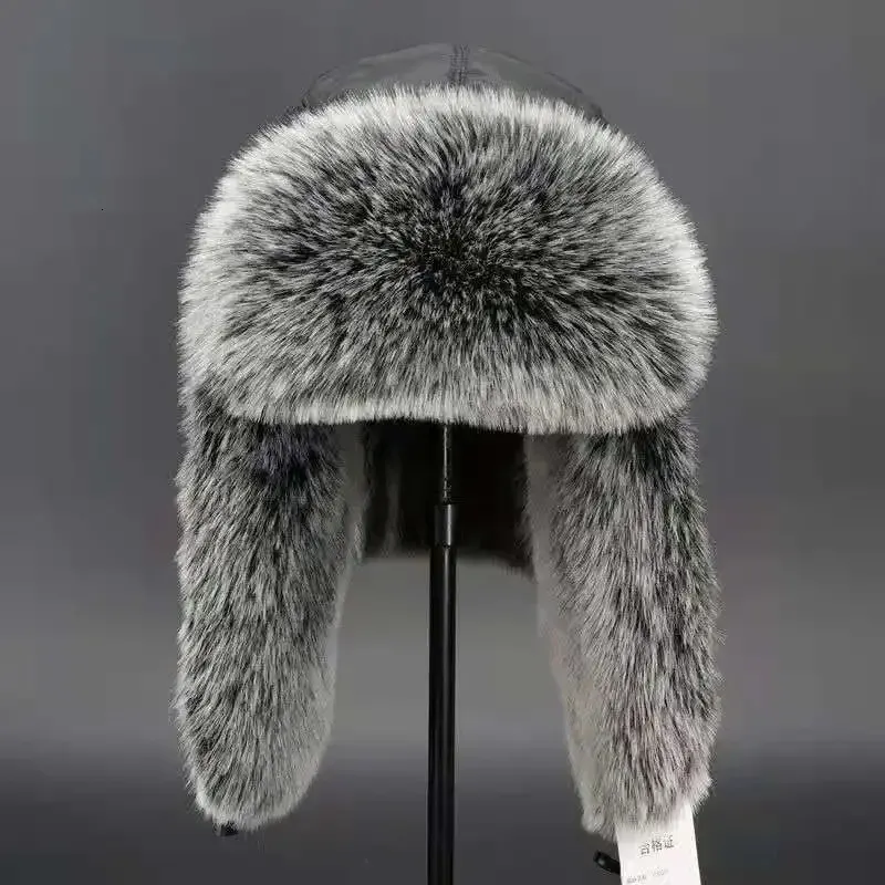 Faux Fox Fur Winter Lei Feng Hat with Ear Flaps, Warm Snow Caps ...