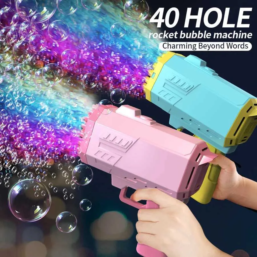 Other Toys 40 Hole Bazooka Bubble Gun Dazzling Lights Strong Wind Super ...