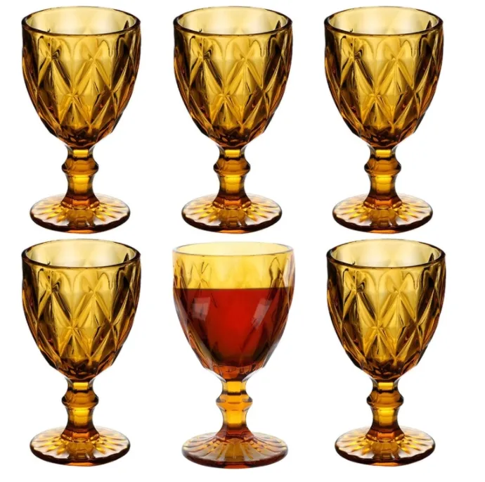 Vintage Wine Glasses Colored Water Goblets, Unique Embossed Pattern ...