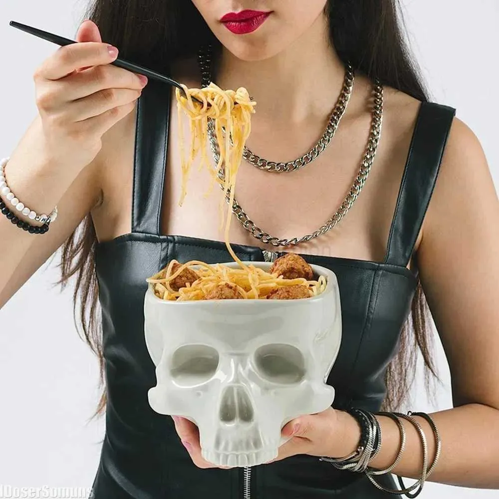 Retro Porcelain Gothic Skull Pasta Bowl Halloween Tableware Home Bar ...