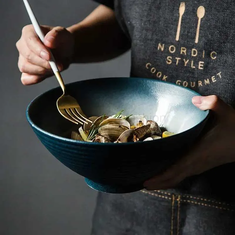 Large 8-inch Ceramic Ramen Bowl: Premium Noodle, Salad Bowl for Home ...