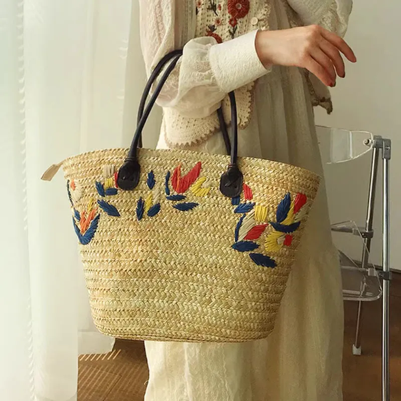 Women's Summer Beach Handbag - Large Capacity Drawstring Woven Grass ...