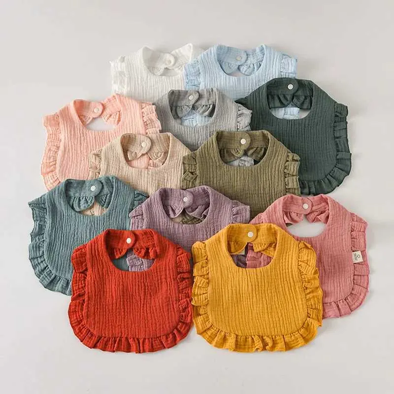 Soft Cotton Gauze Baby Bibs - Solid Color Ruffle Design, Absorbent ...