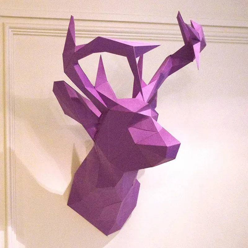 3D Paper Model Elk Deer Head Papercraft Room Home Decor Wall Decoration ...