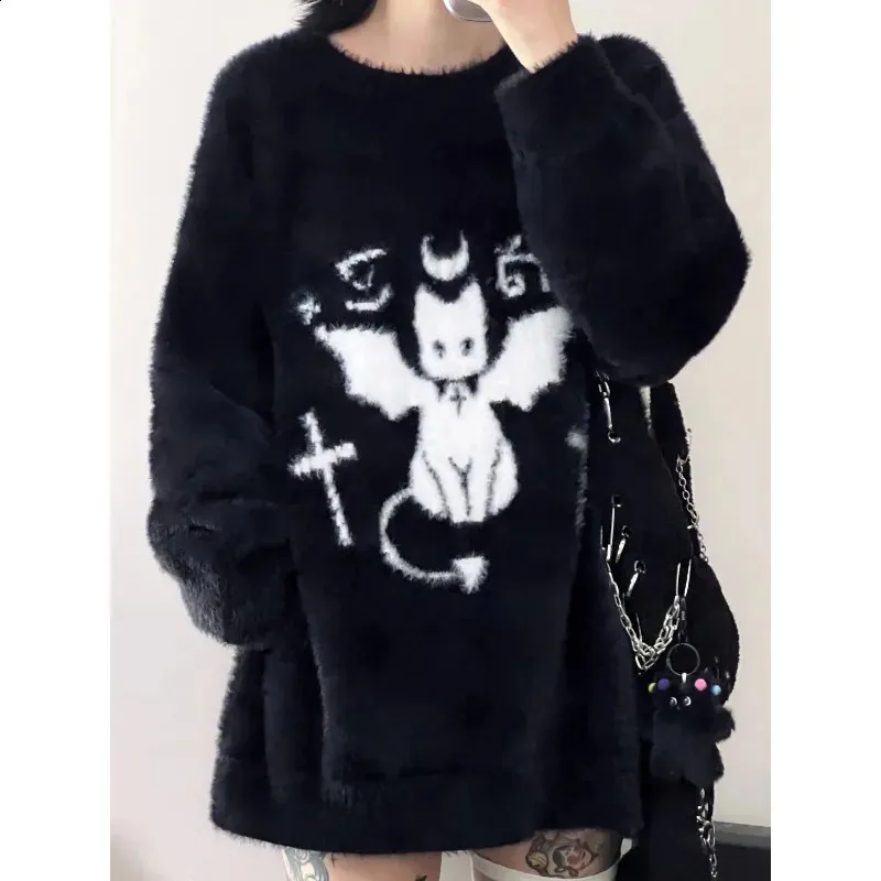 Y2k Inspired Knit Jumper: Devil Black Crewneck, Loose Fit Top, Perfect ...