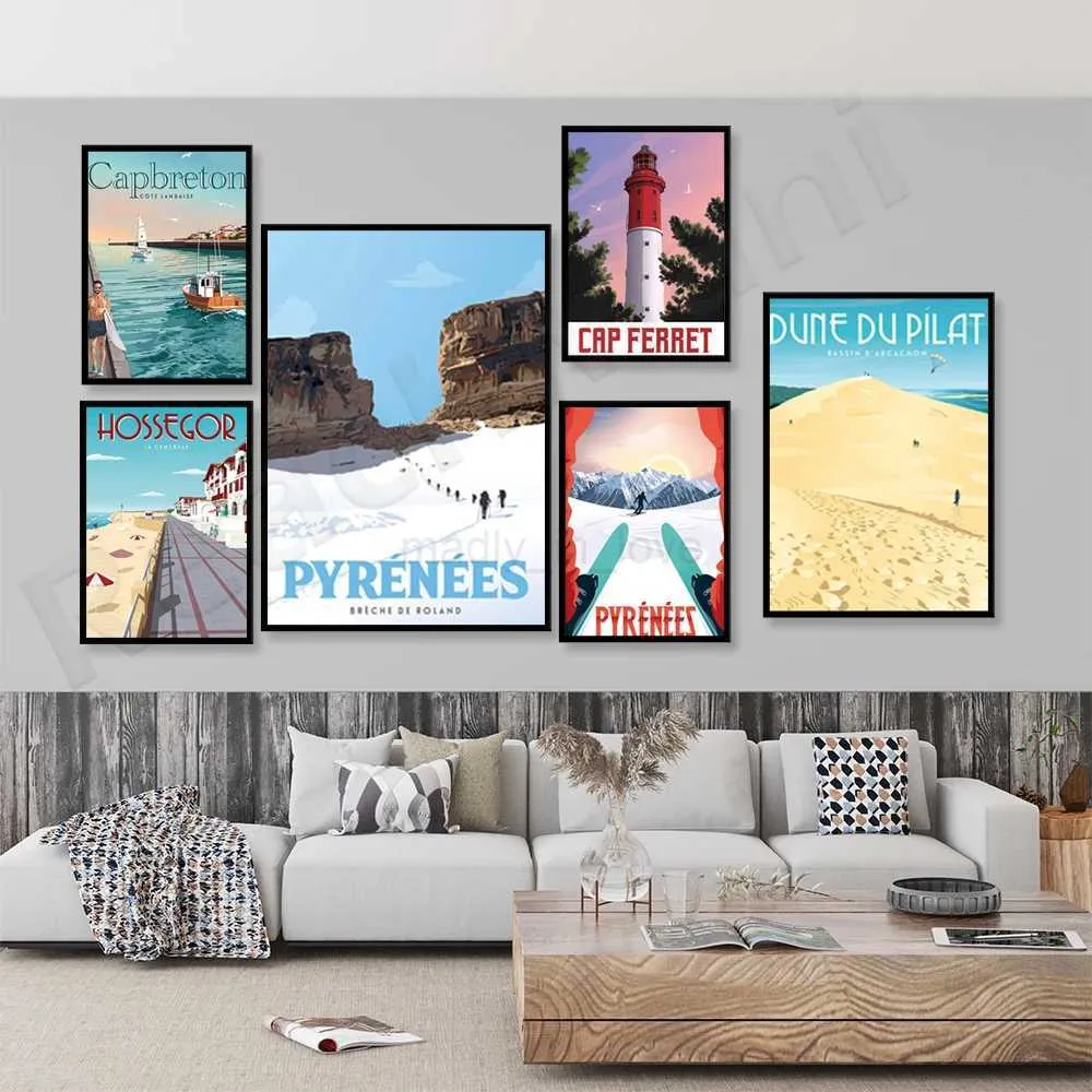 Arcachon Bay & Pyrenees Travel Poster - French Seascape, Dune du Pilat ...