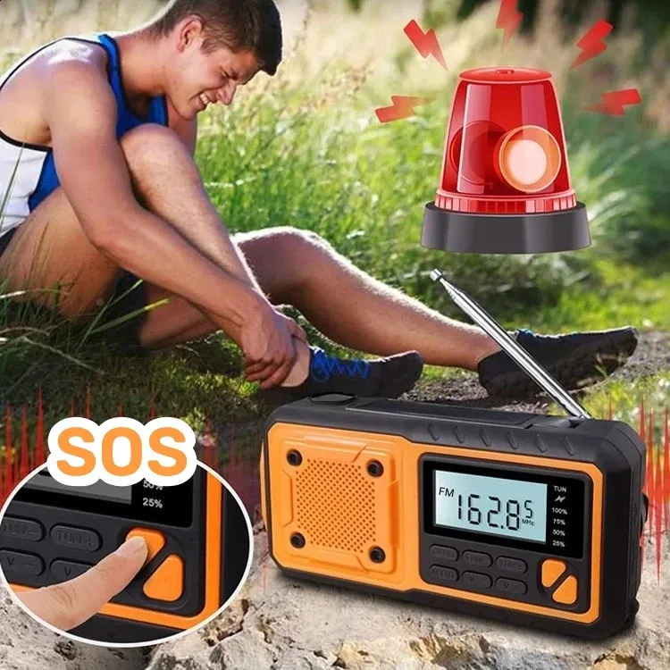 Solar Hand Crank Radio & Emergency Flashlight Torch - 4000mAh USB ...