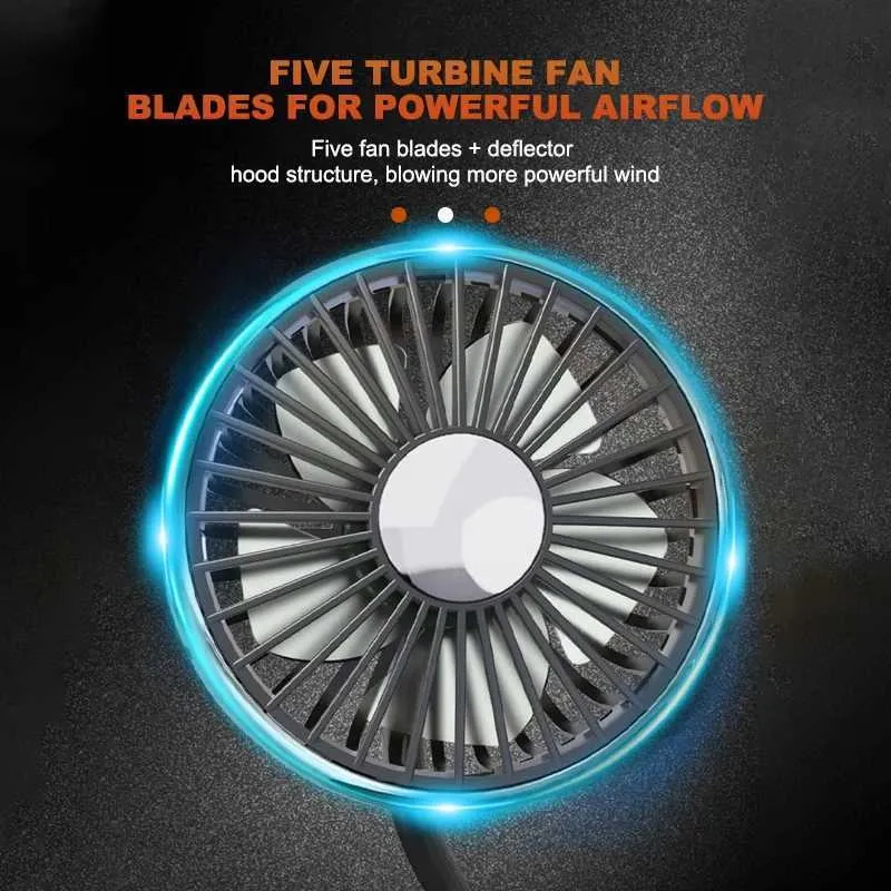 SEAMETAL Car Portable Fan Camping Dual Head, 3 Speed, TypeC Charge, 360 ...