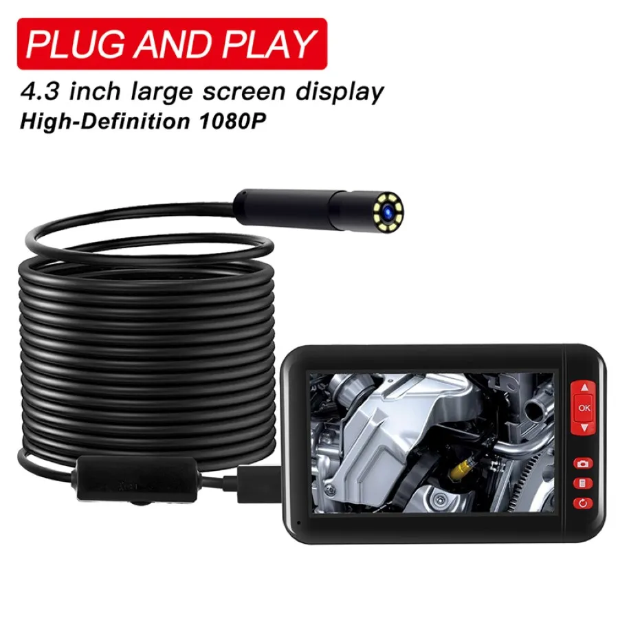 Industrial 4k Endoscope Camera Borescope With 8 Built In LEDs, 4.3 Inch ...
