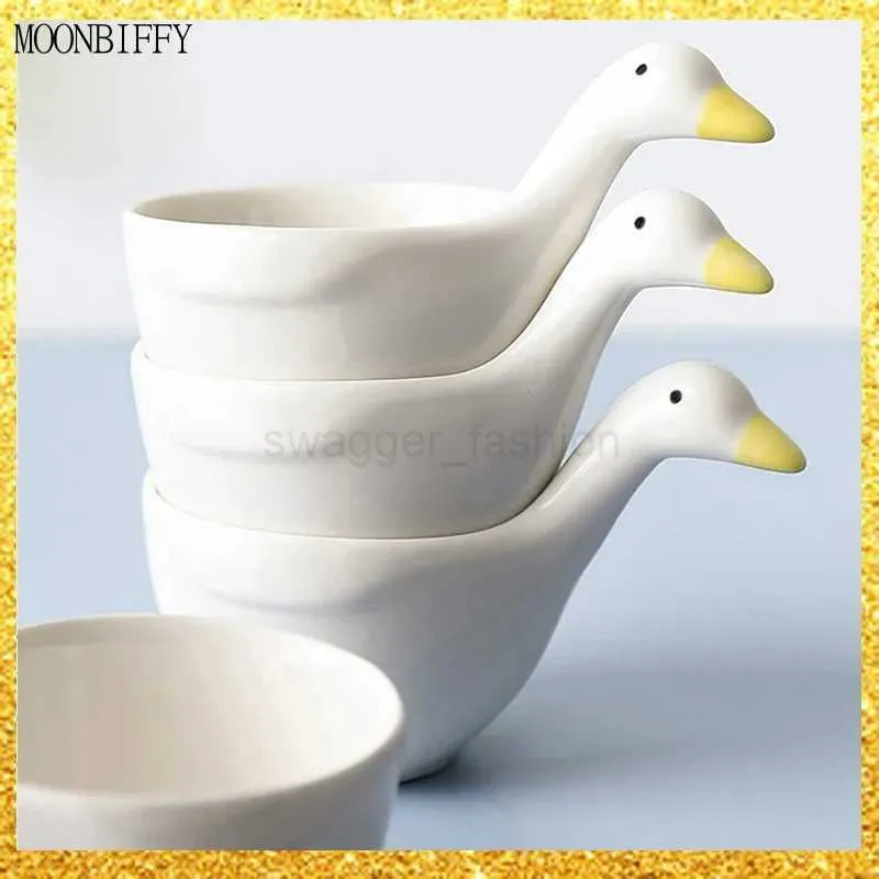 Cute Duck Porcelain Condiment Dishes White Ceramic Snack Plates For ...