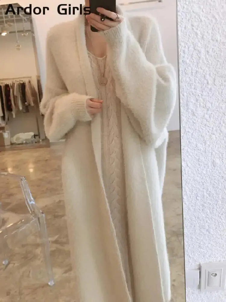 Fluffy Long Cardigan for Women, Elegant Long Sleeve Fur Loose Knit ...