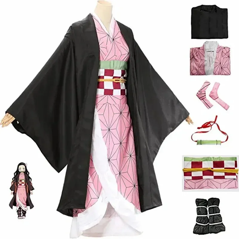 Nezuko Kimono Demon Slayer Cosplay Costume Set Kamado Nezuko Wig ...