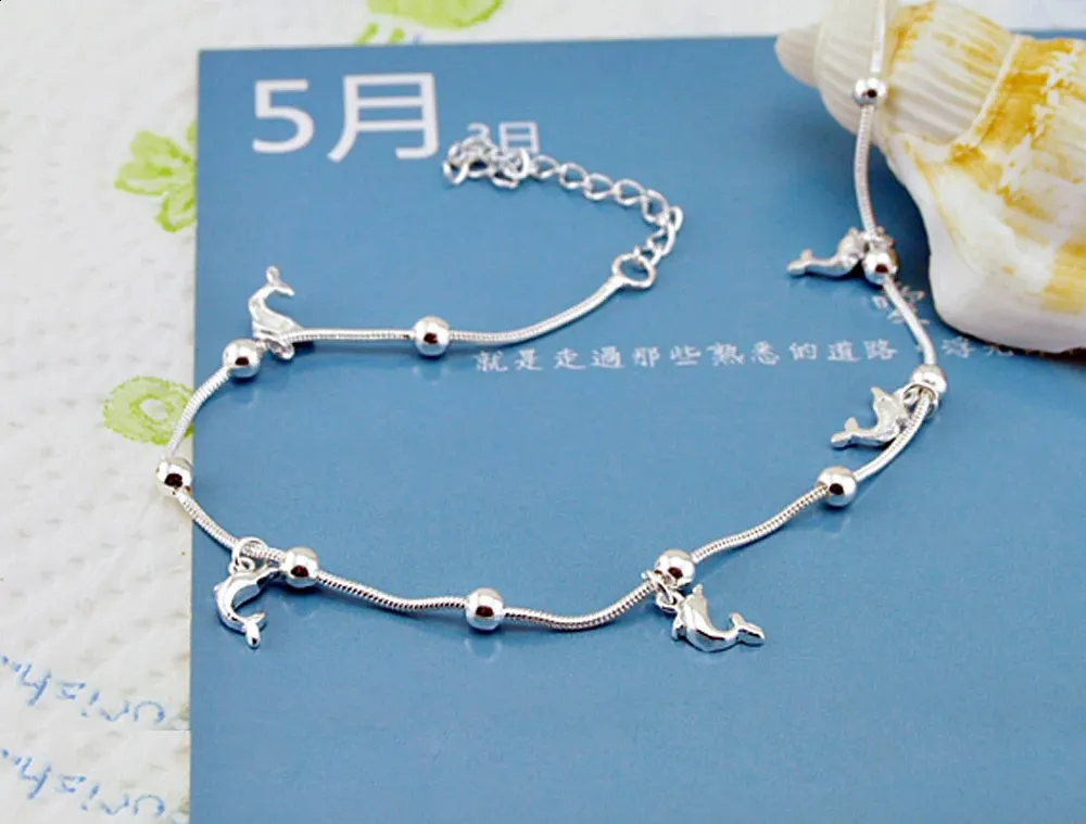 Sterling Silver Dolphin Anklet - Delicate Foot Chain Bracelet, Premium ...