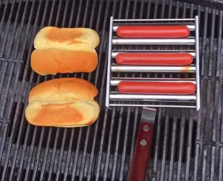 Premium Stainless Steel Hot Dog Roasting Rack with Extra-Long Wooden ...