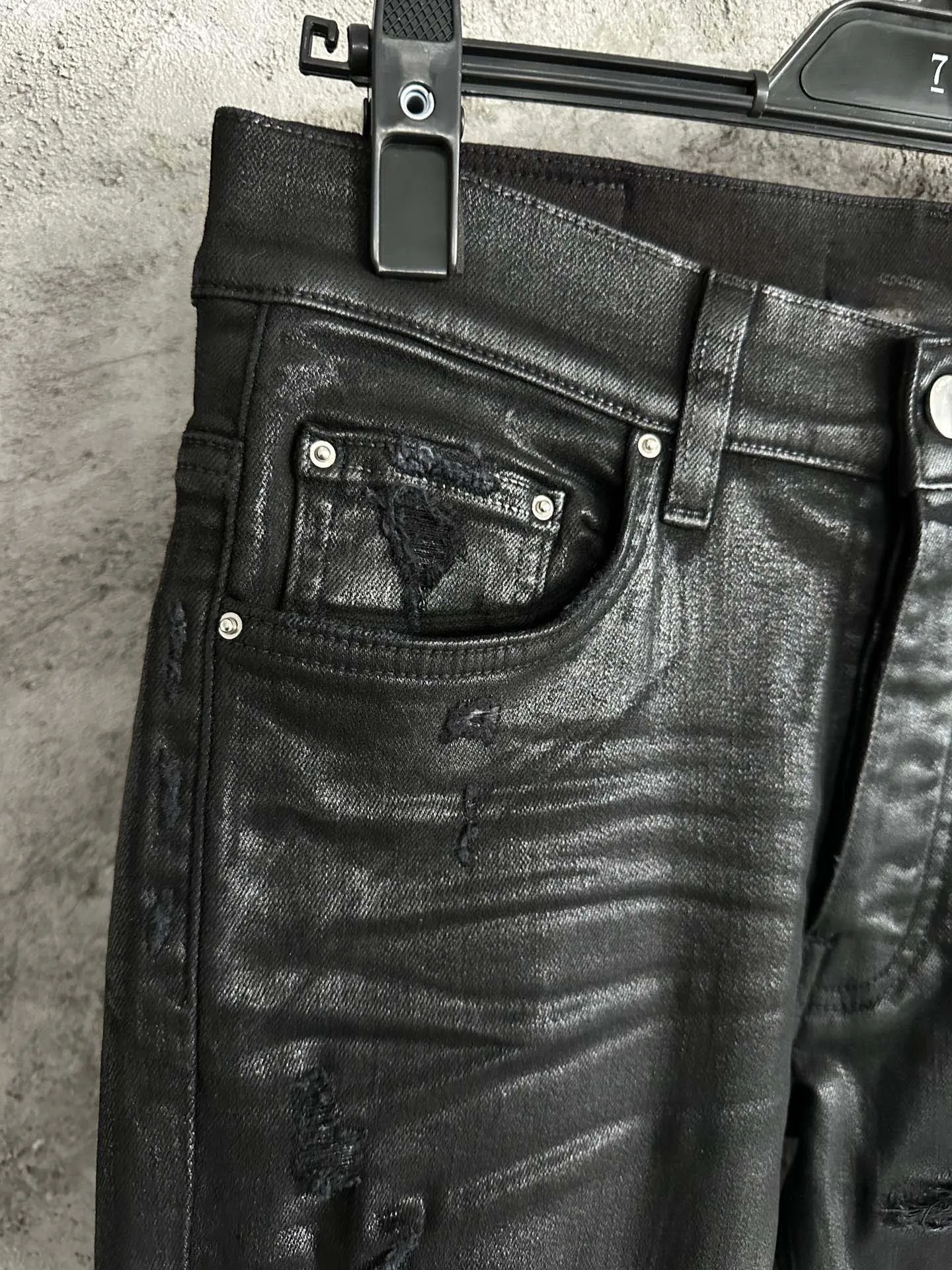 Mens Stretchy Leather Ribbed Patch Black Amiri Jeans In Wax Mens Stretchy Leather Ribbed Patch Black Amiri Jeans In Wax