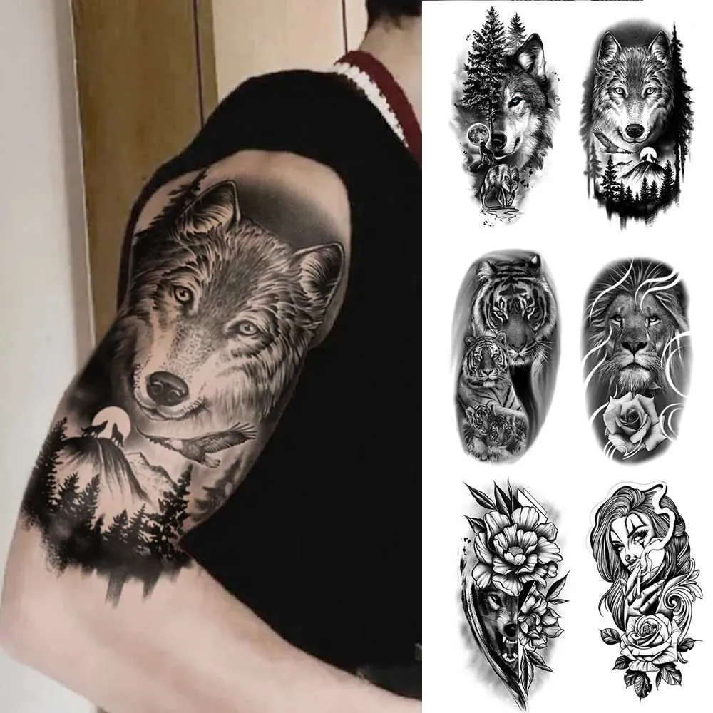 Waterproof Fake Wolf Tattoo Set Wolf, Lion, Tiger Animals Stickers With ...