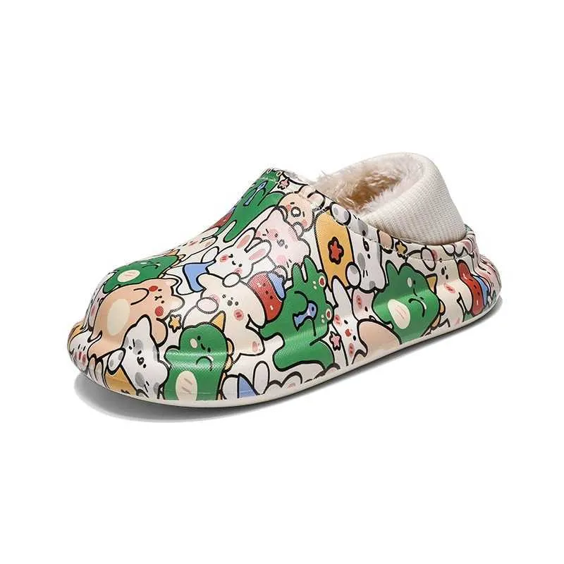 Cartoon Winter Plush Slippers: Warm, Waterproof Kids' Platform Shoes ...
