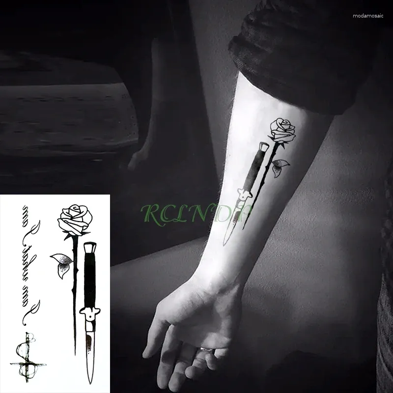 Waterproof Arm Tattoo Temporary Stickers Set Dagger Knife, Rose English ...