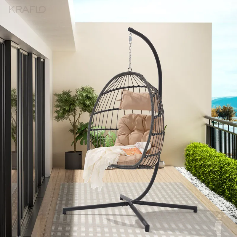 Rattan Egg Swing hanging chair for bedroom with Support Bracket for Outdoor Garden Camping and Terrace Hanging