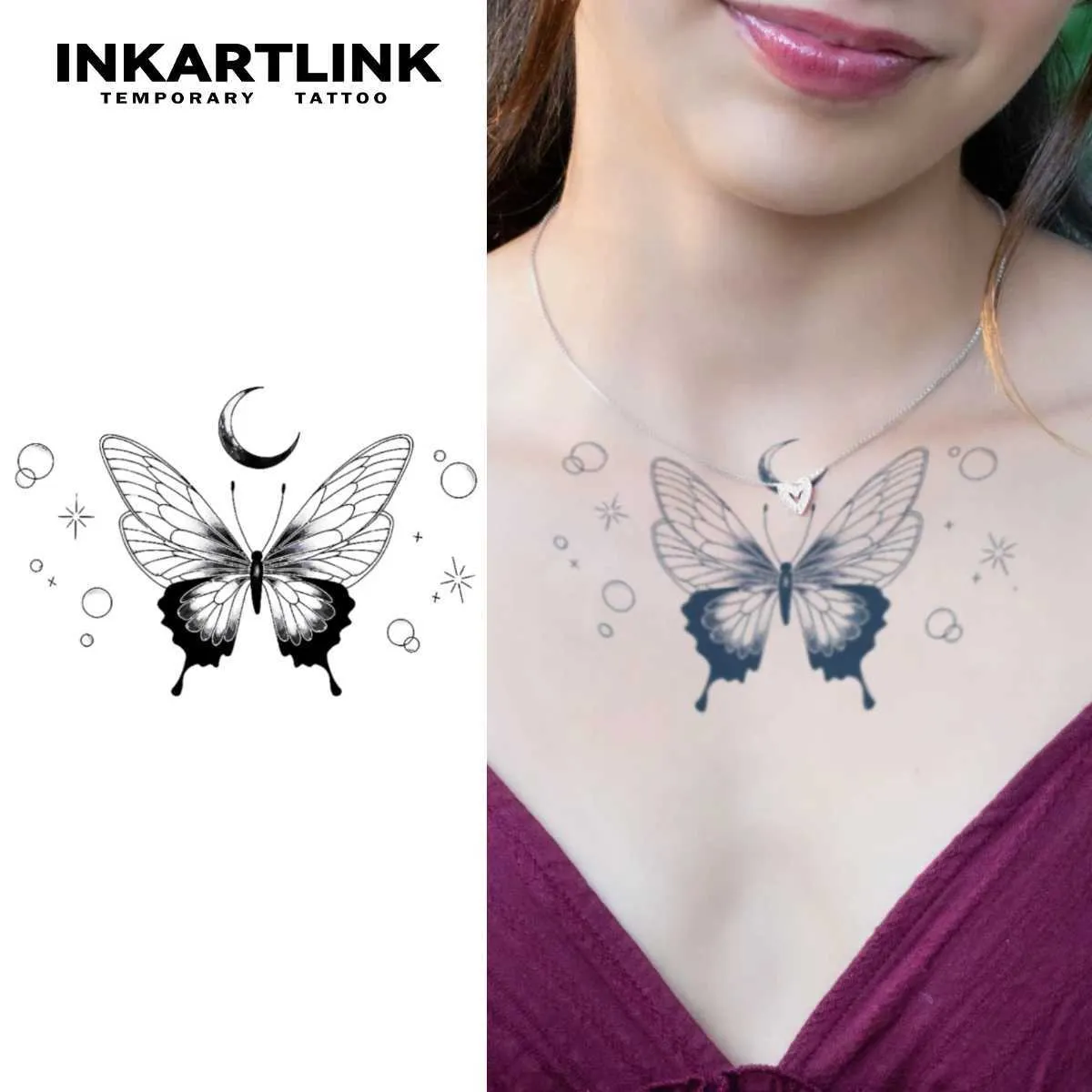 Moon Above The Butterfly Waterproof Prinker Temporary Tattoo Sticker 15 ...