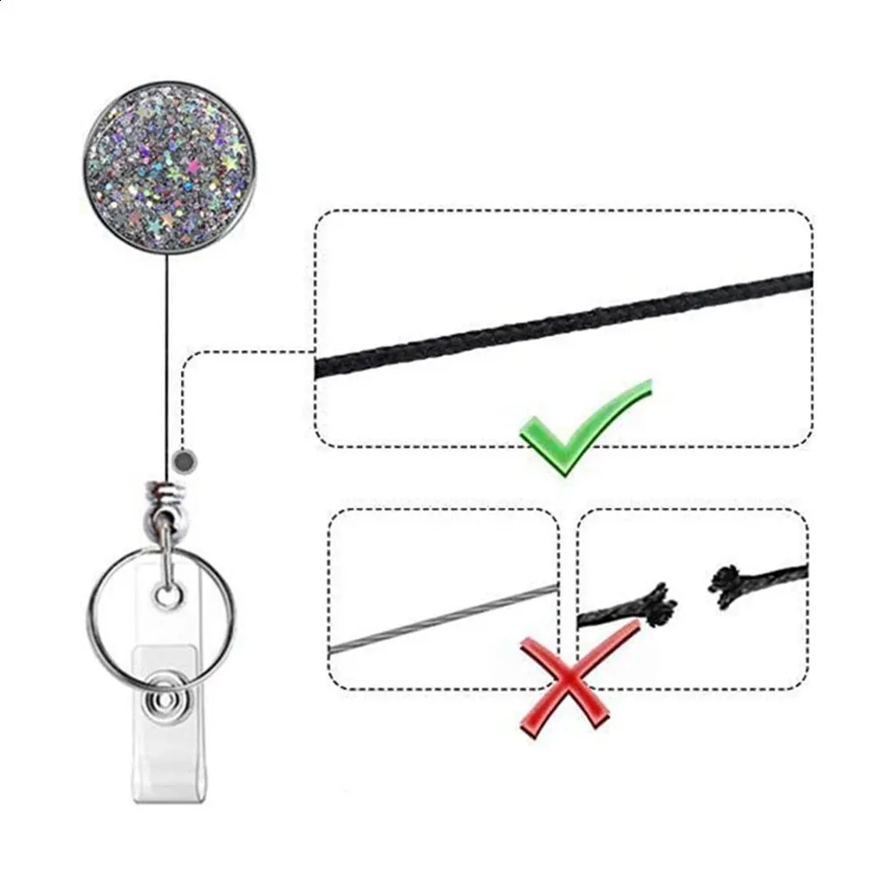 Round Retractable Glitter ID Badge Holder Keychain - Sparkling Office ...