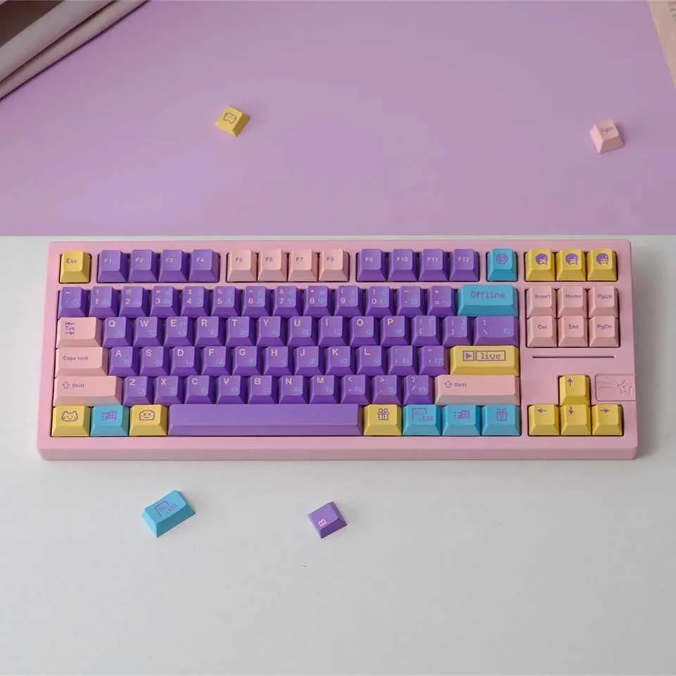 Purple Cherry Profile PBT Keycaps Candy Pixels Dye Sub 150 Keys Split ...