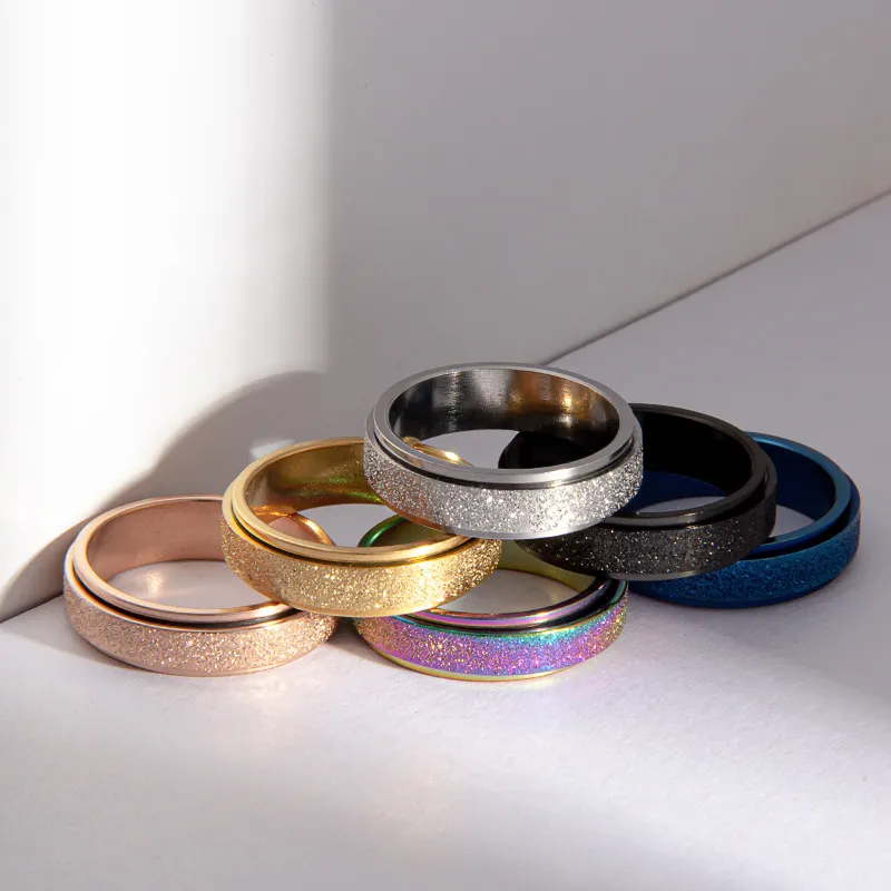 Fidget Metal Spinner Spin Rings Jewelry: Stainless Steel Rotatable Anti ...