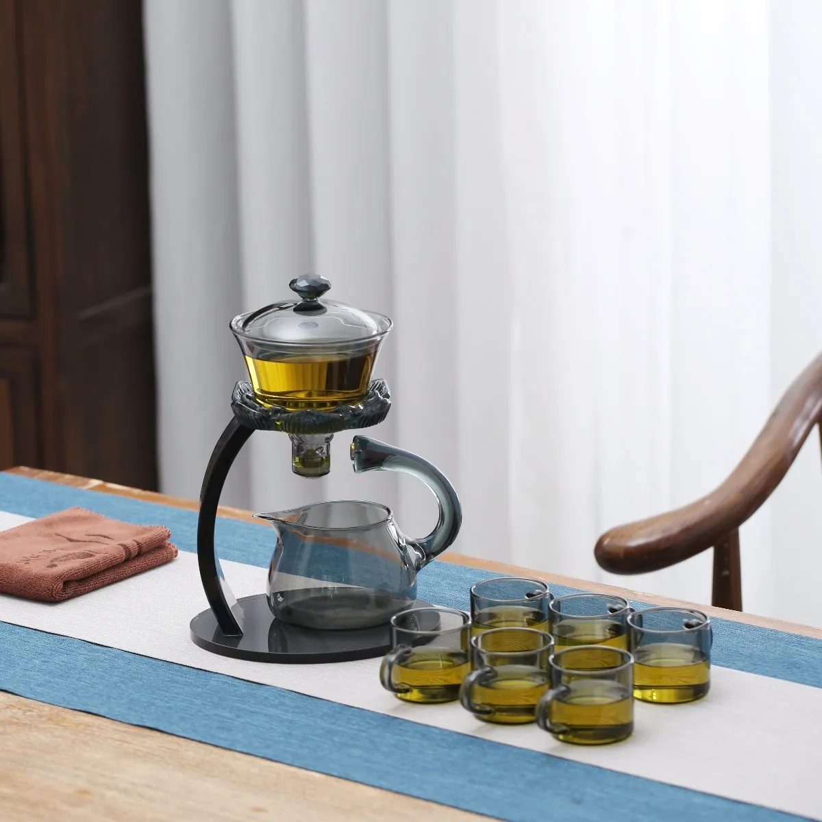 RORA Semi Automatic Glass Teapot Set, Lazy Kungfu Drip Teapot With ...