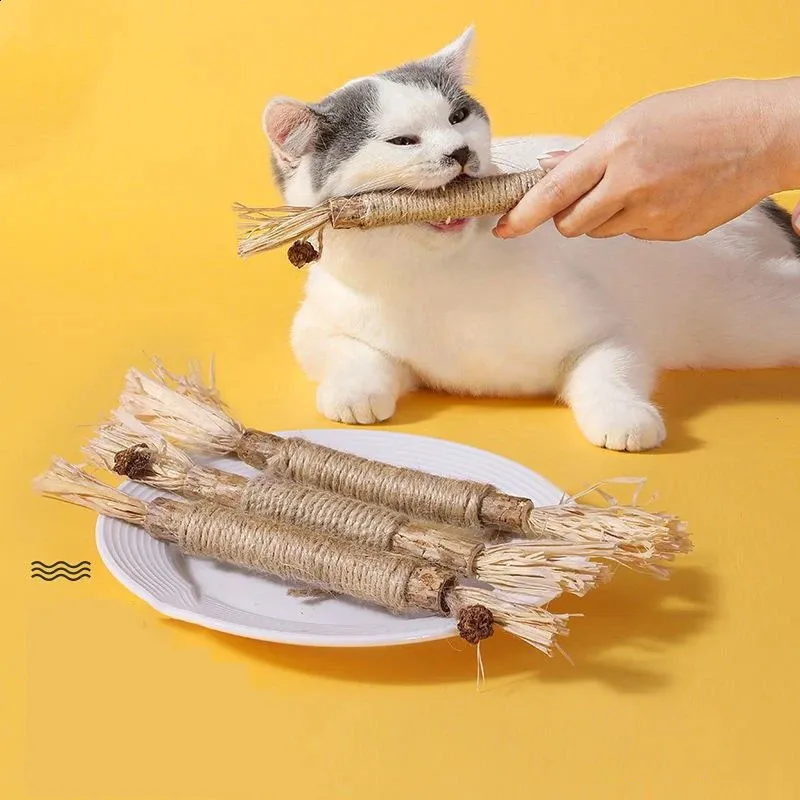 Cat Toys Silvervine Chew Stick Polygonum Kitty Raffia Grass Hemp Rope 7 ...
