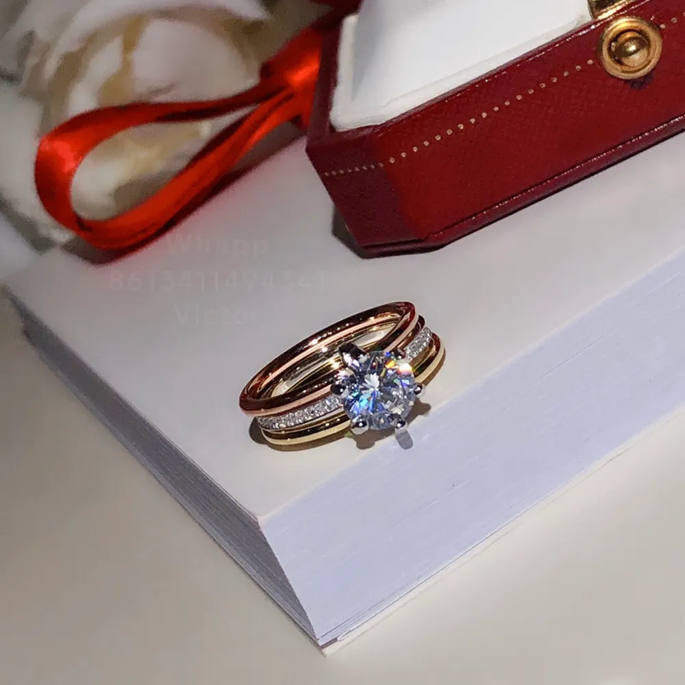 Three Rings For Women, 18K Gold Plated 925 Silver Diamond Crystal ...