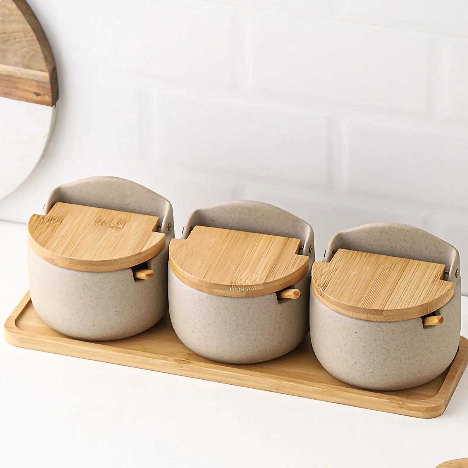 Premium Ceramic Spice Jar Set with Bamboo Lids - Stylish Kitchen ...