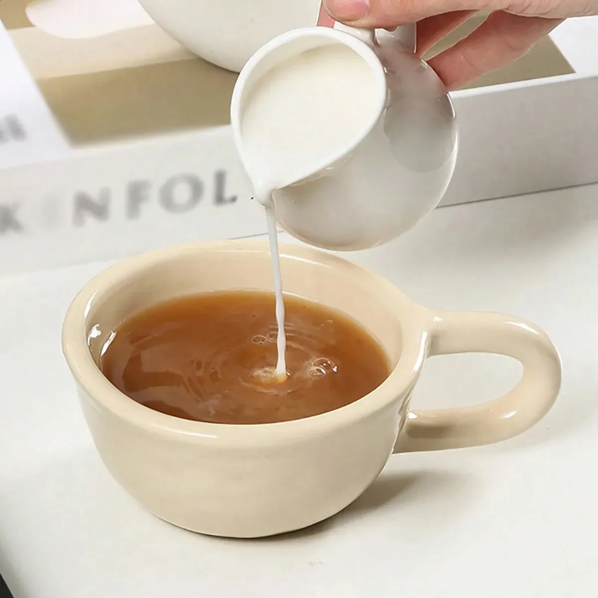 Hand-Pinched Ceramic Coffee Mug: Irregular Flower Design, Korean Style ...