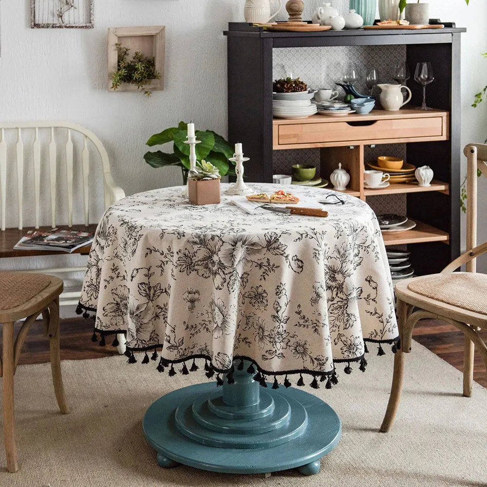 Floral Tablecloth - Washable & Dust-Proof Round Table Cover for Dining ...