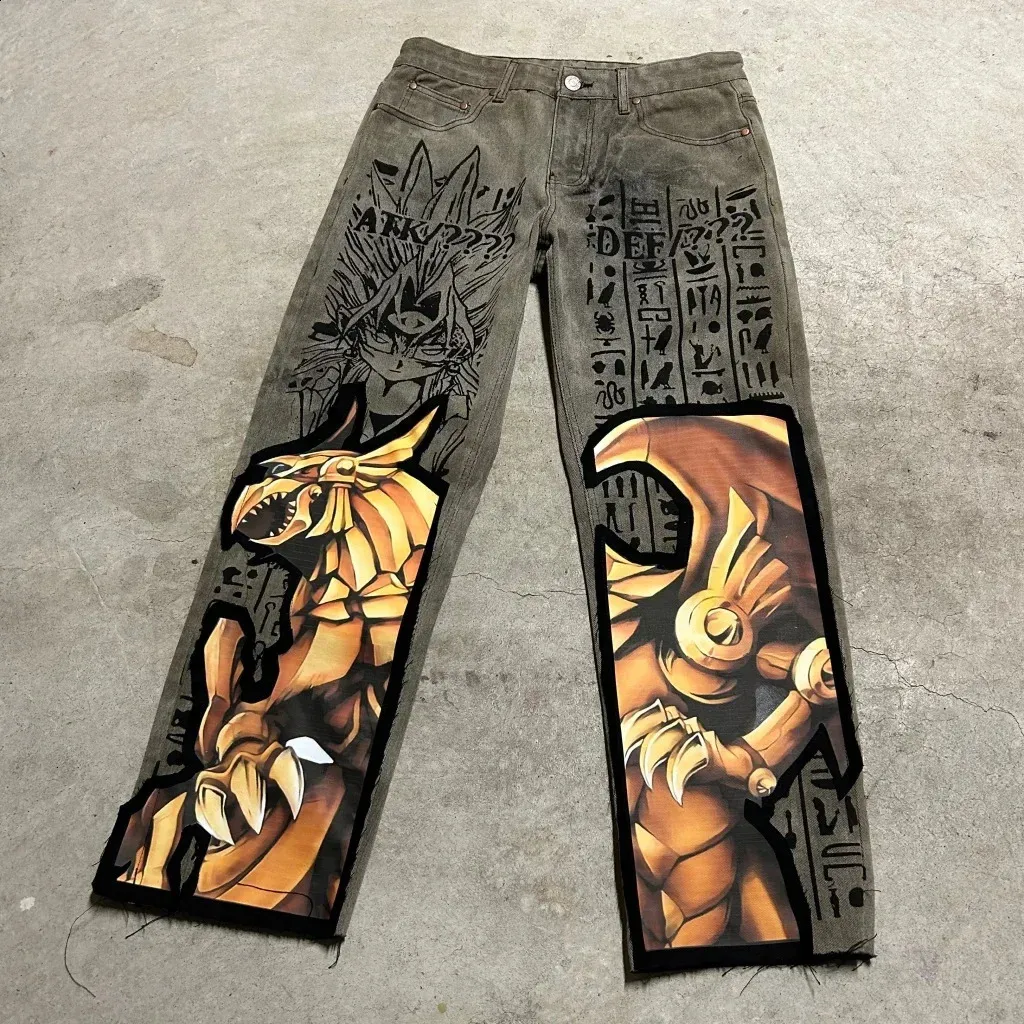 Harajuku Y2K Baggy baggy jeans with Blue Eyes and White Harajuku Y2K Baggy baggy jeans with Blue Eyes and White