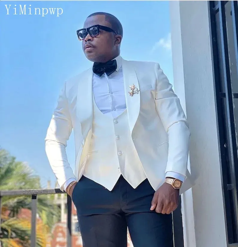 Ivory Wedding Suits For Men Costume Mariage Homme African Blazer Jacket ...