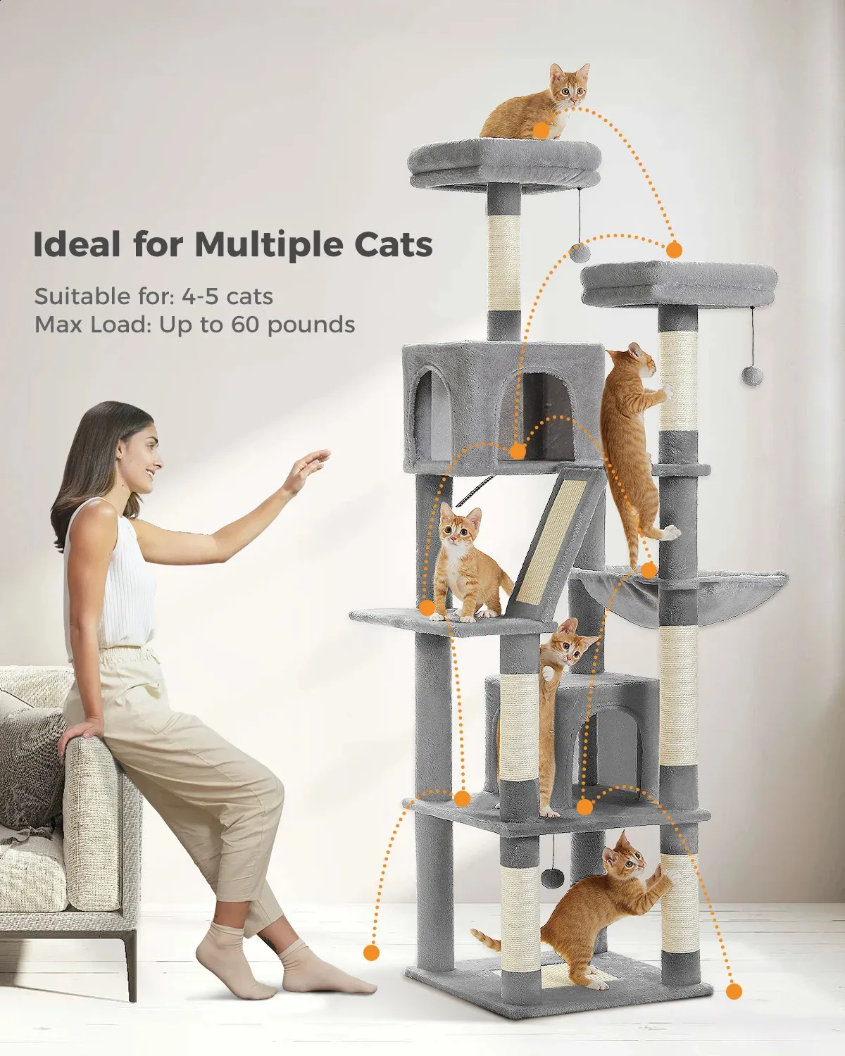Multi Level Plush Cat Tower Tree With Natural Sisal Scratching Post And ...
