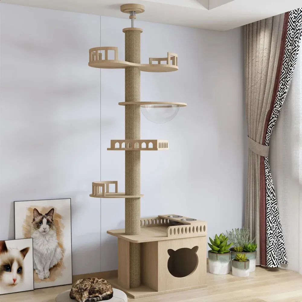 Multifunctional Solid Wood Cat Tree House With Climbing Frame ...