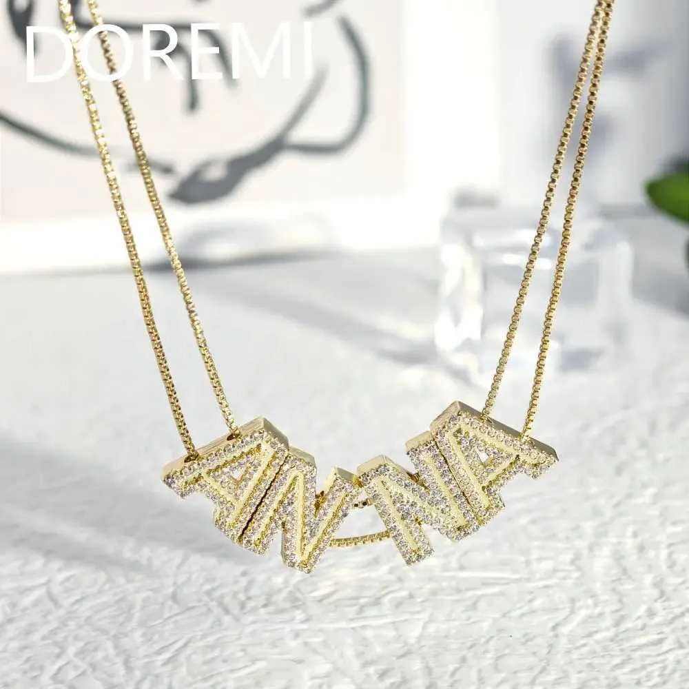 DOREMI 2024 Custom Gold Plated Initial Letter Pendant Necklace With CZ ...