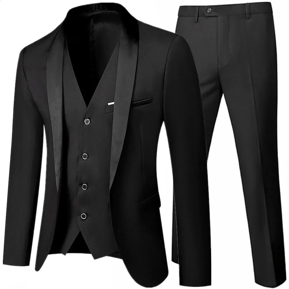 Men's Black Suit Set: Autumn Wedding Party 3-Piece Blazer, Vest & Pants ...