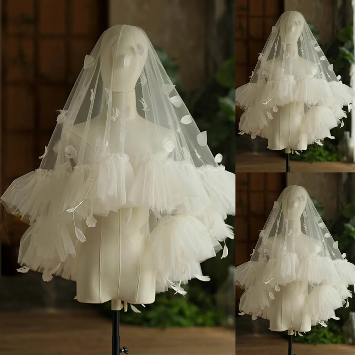 Feather Ruffle Bridal Veil: Short, Special Cut with Comb - Shop Now ...
