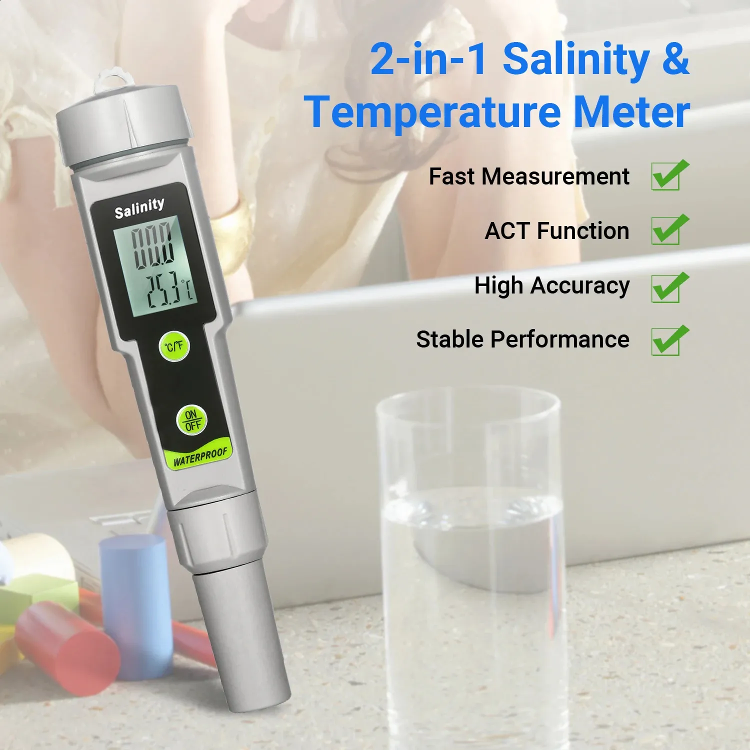 Waterproof Salinity & Temperature Test Pen - Portable Salinometer for ...
