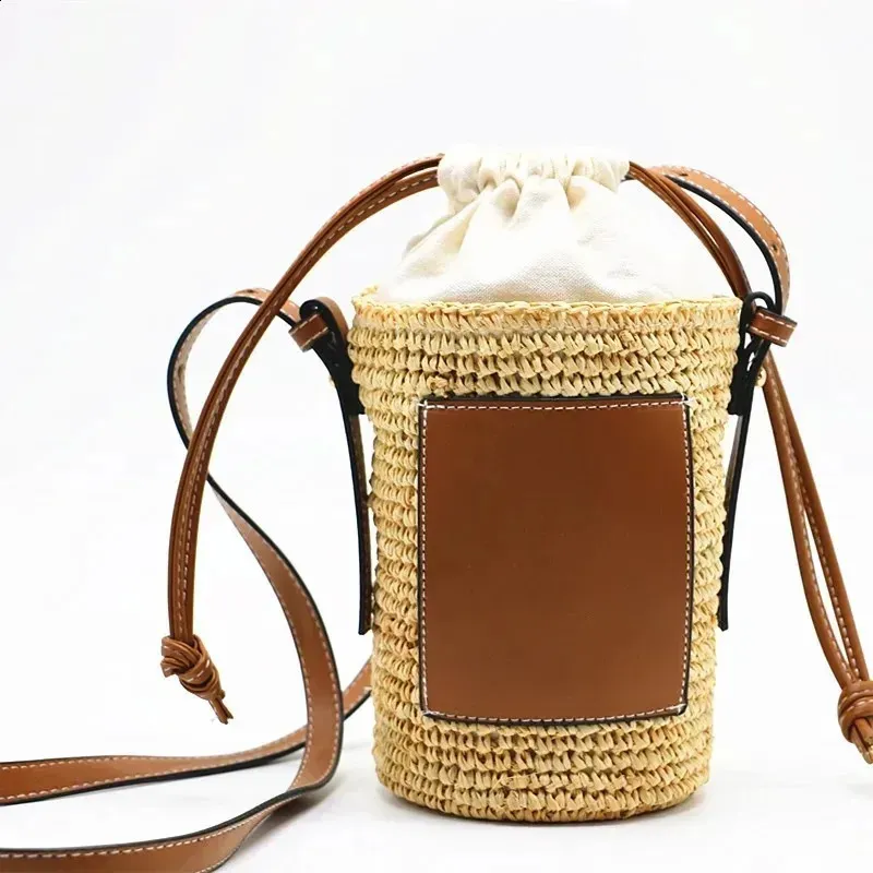 Straw Bucket Bag Rope Woven Women Shoulder Crossbody Bags Rattan Summer ...