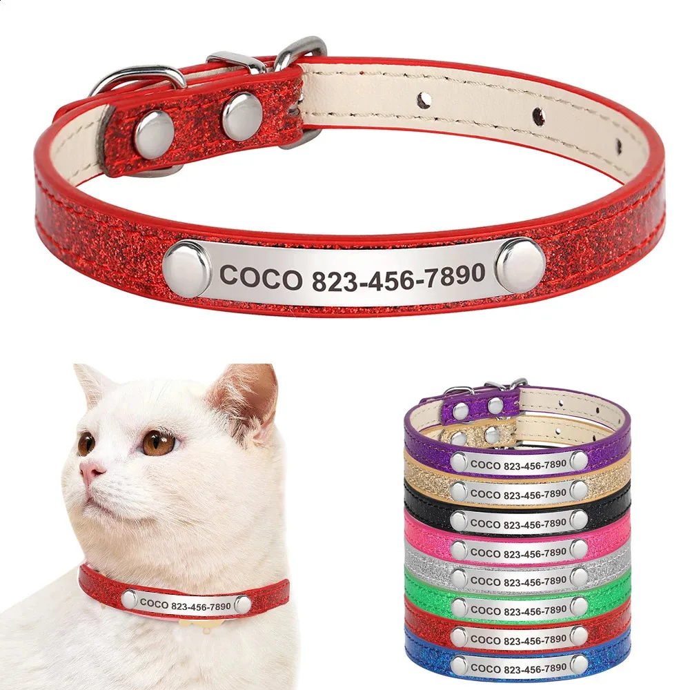 Custom Leather Cat Collar with Personalized Engraved ID Nameplate for ...
