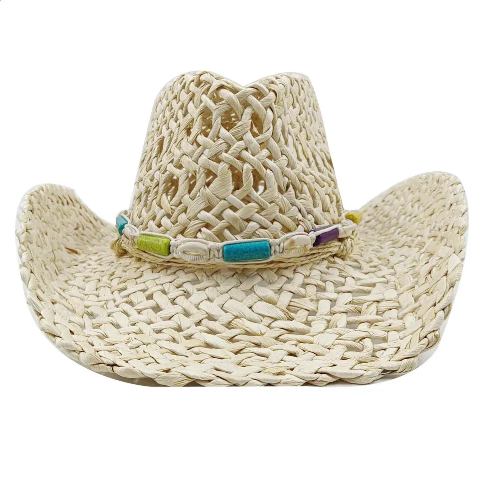 Mens Summer Straw Hats Western Cowboy Straw Hat Denim Panama Sun Hat ...