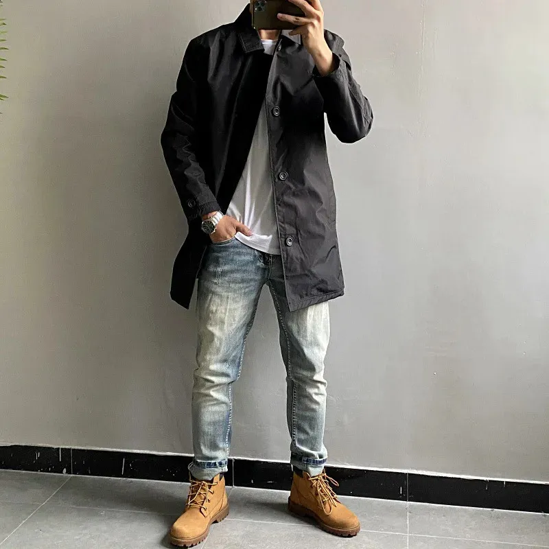 Japanese Style Mid-Length Waterproof Windproof Trench Coat for Men from ...