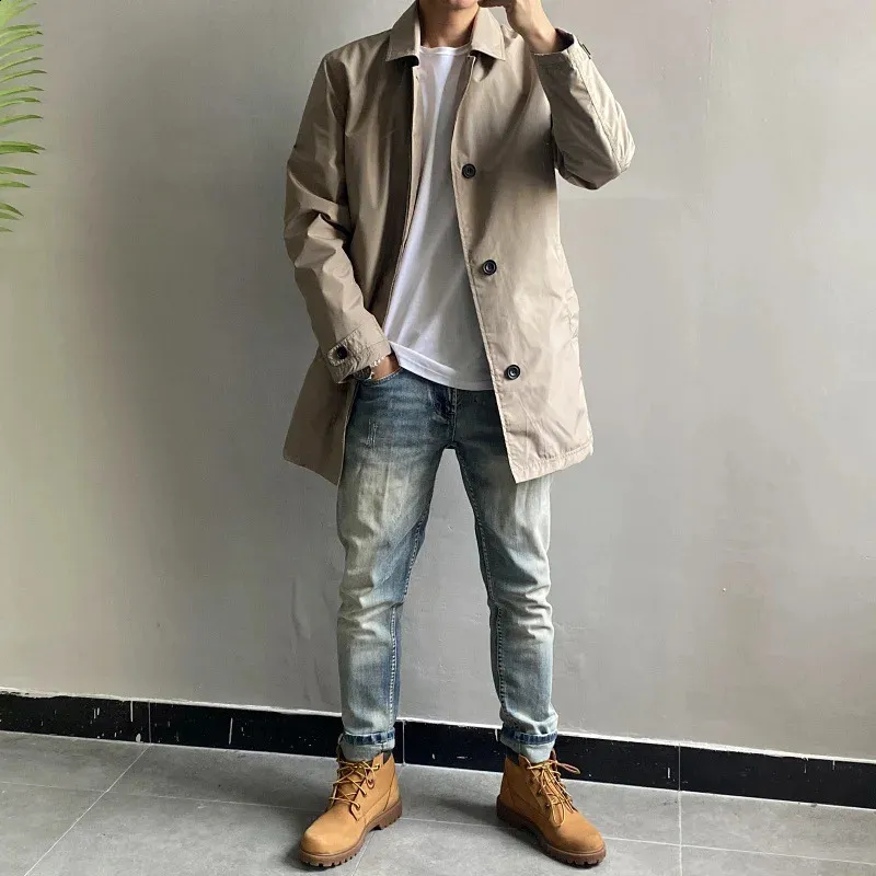 Japanese Style Mid-Length Waterproof Windproof Trench Coat for Men from ...